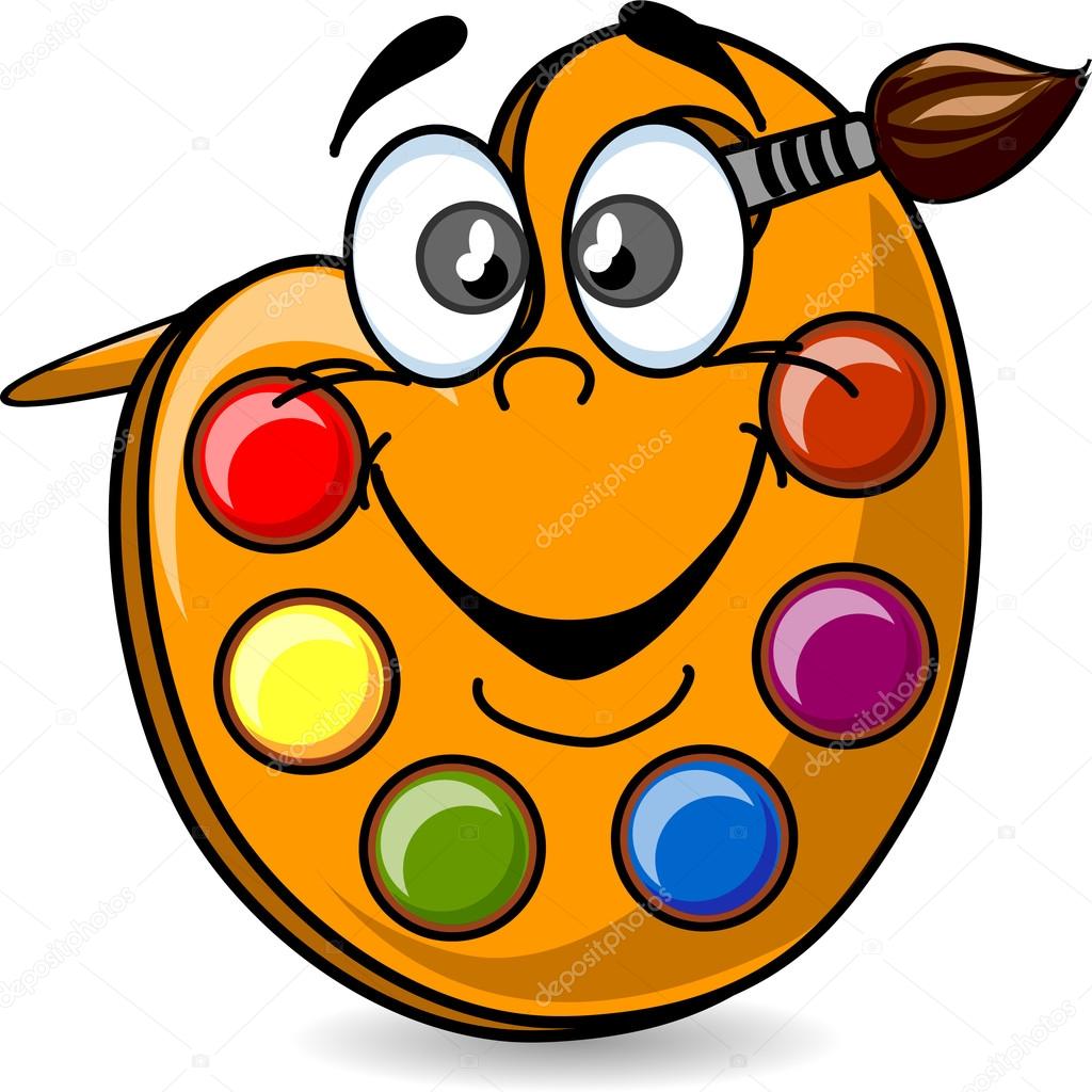 Paleta de desenhos animados com tintas e pincel Vetor de stock de ...