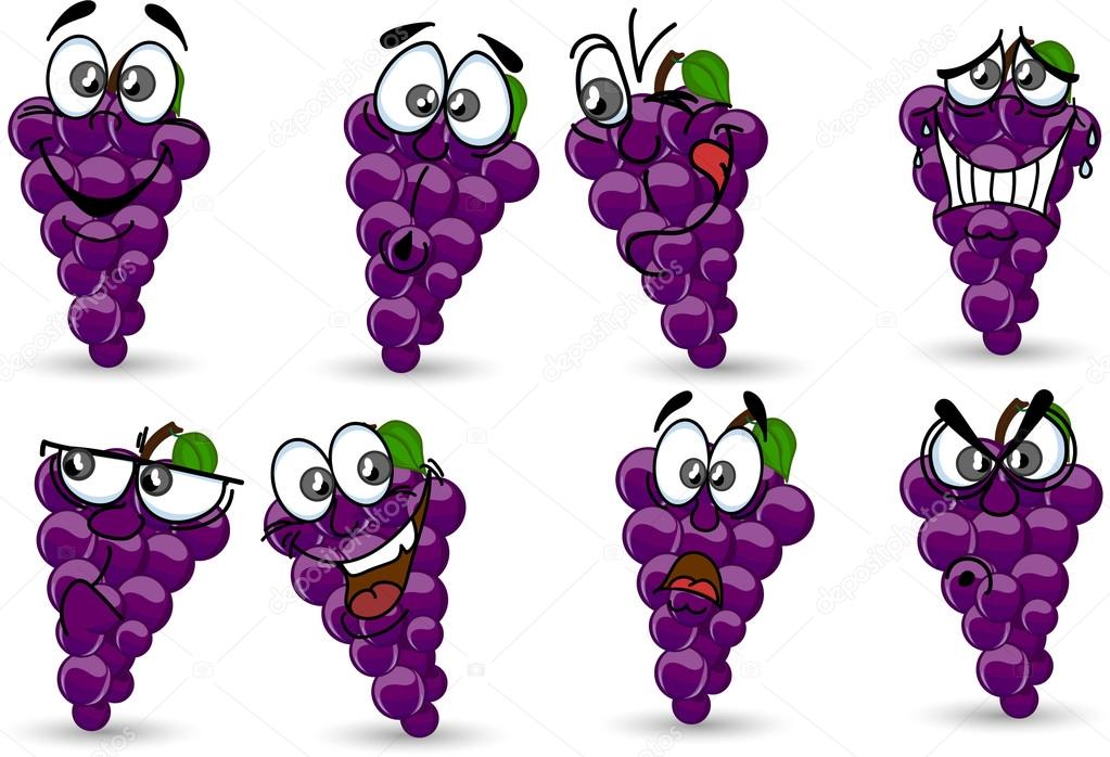 uvas de dibujos animados con las emociones — Archivo Imágenes ...