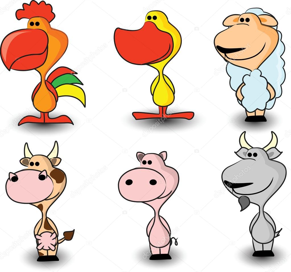 Set domestic farm animals, cow, pig, sheep, rabbit, duck, goose, goat ...