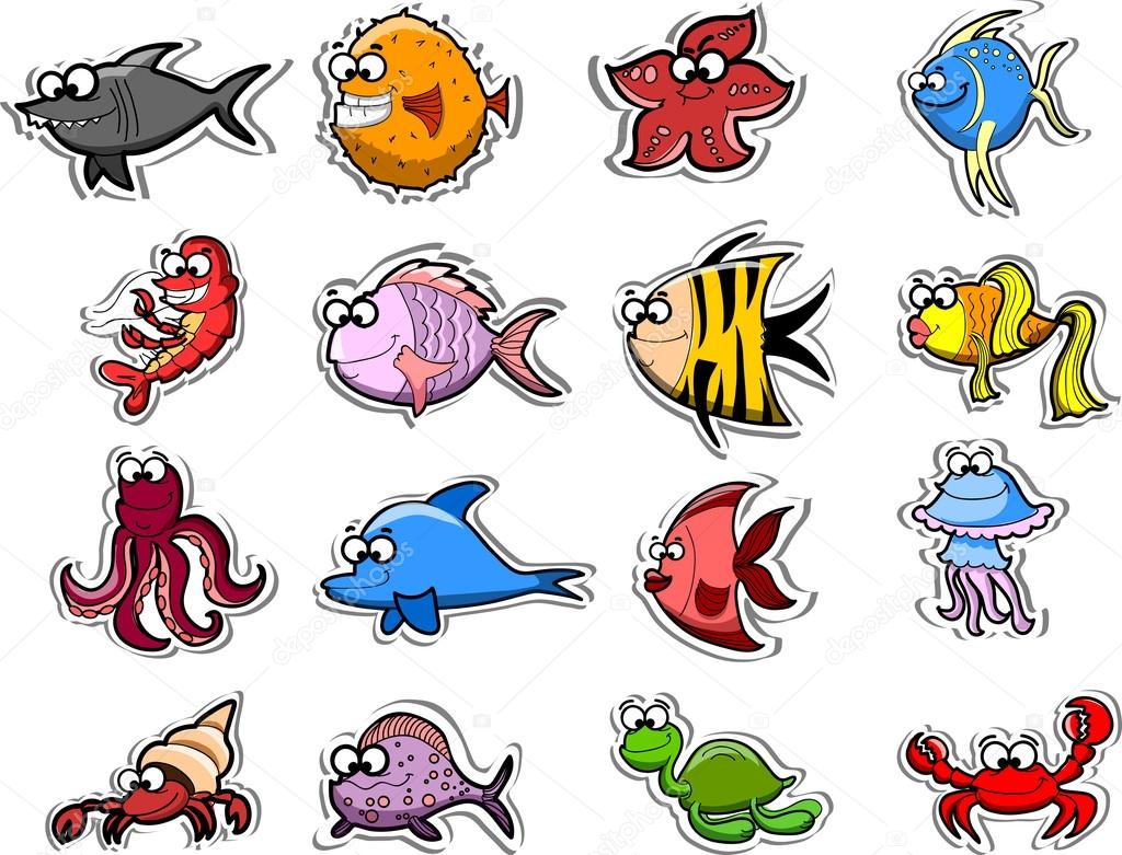 Conjunto de dibujos animados lindo peces — Vector de stock ...