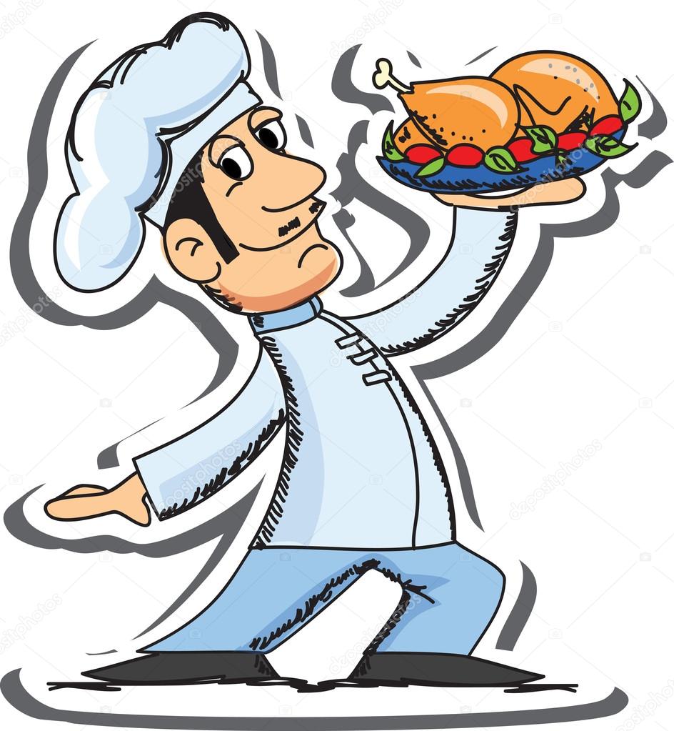 Cocinero de dibujos animados con pollo — Vector de stock © virinaflora ...
