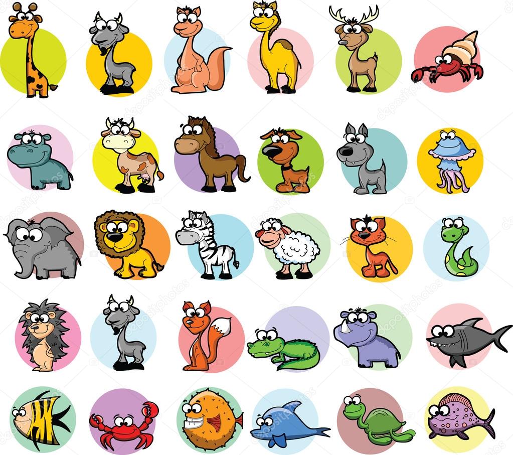 Conjunto de animales de dibujos animados, vector vector, gráfico vectorial © virinaflora imagen ...