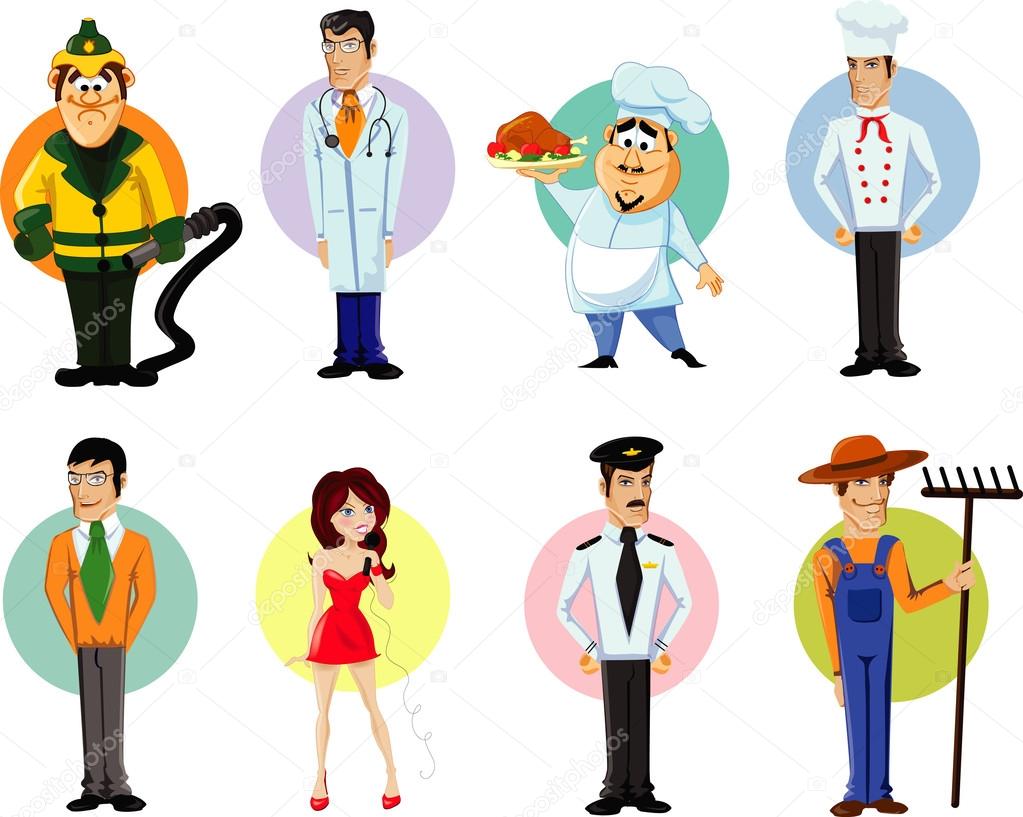 Personajes de dibujos animados de diferentes profesiones Vector de ...