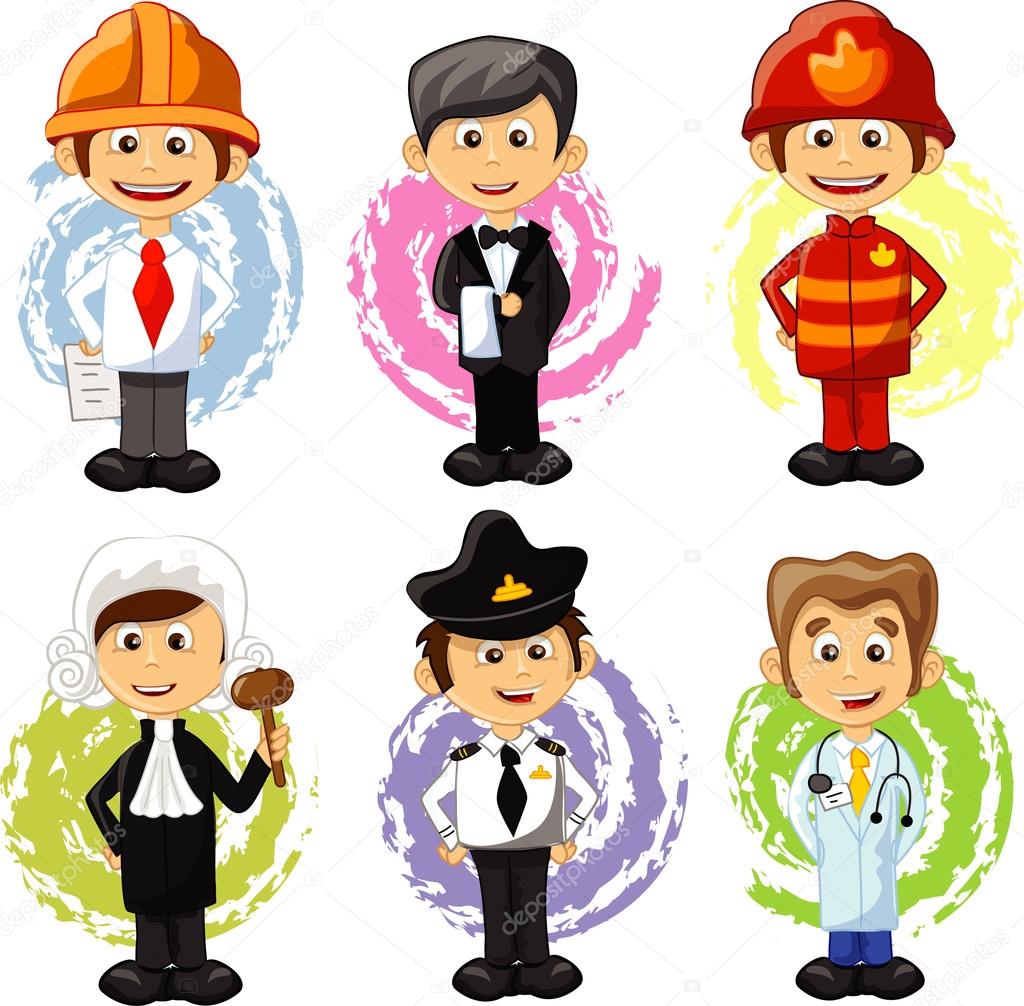 Personajes de dibujos animados de diferentes profesiones — Vector de ...