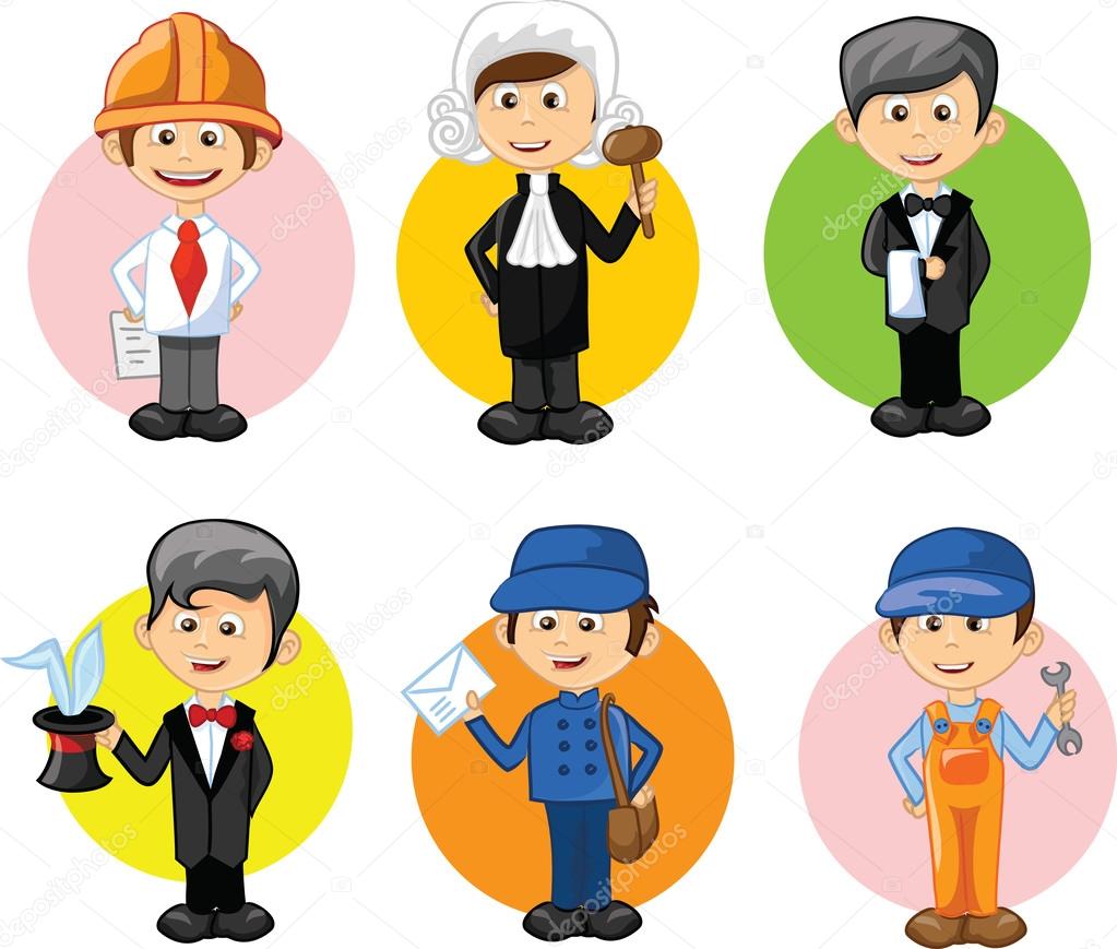 Personajes de dibujos animados de diferentes profesiones — Vector de ...
