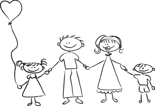 Happy family holding hands Hand drawing Isolated on white background ...