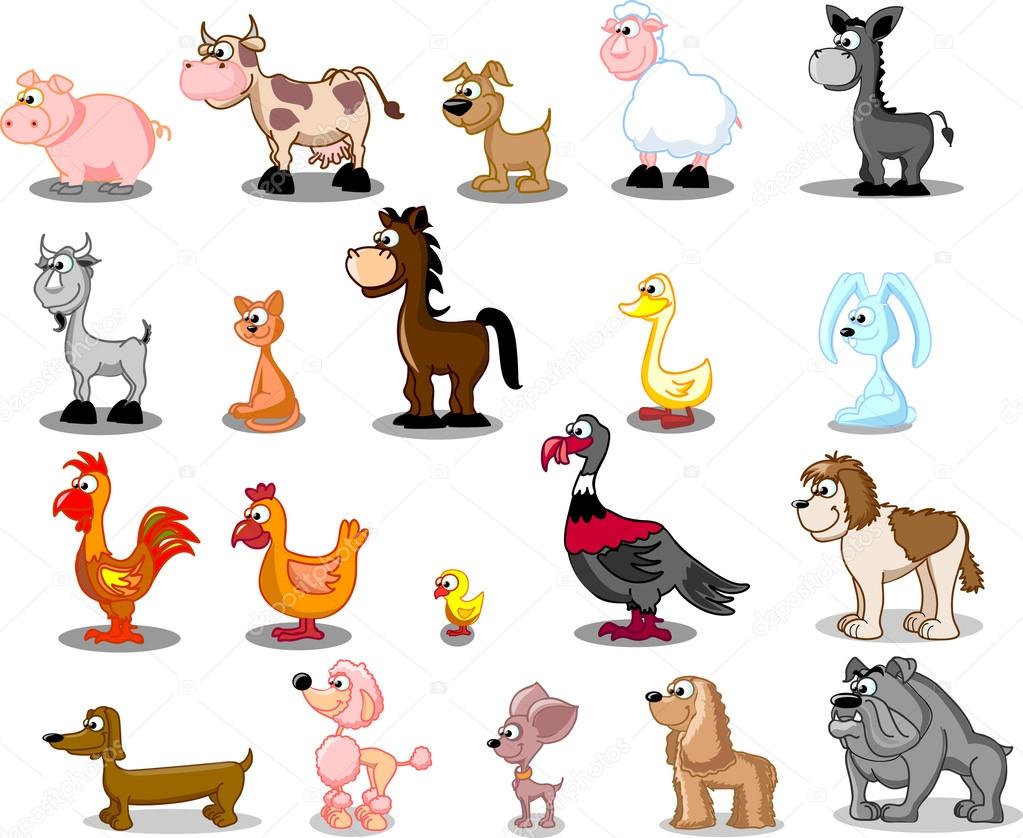 Conjunto de dibujos animados animales domésticos — Vector de stock ...