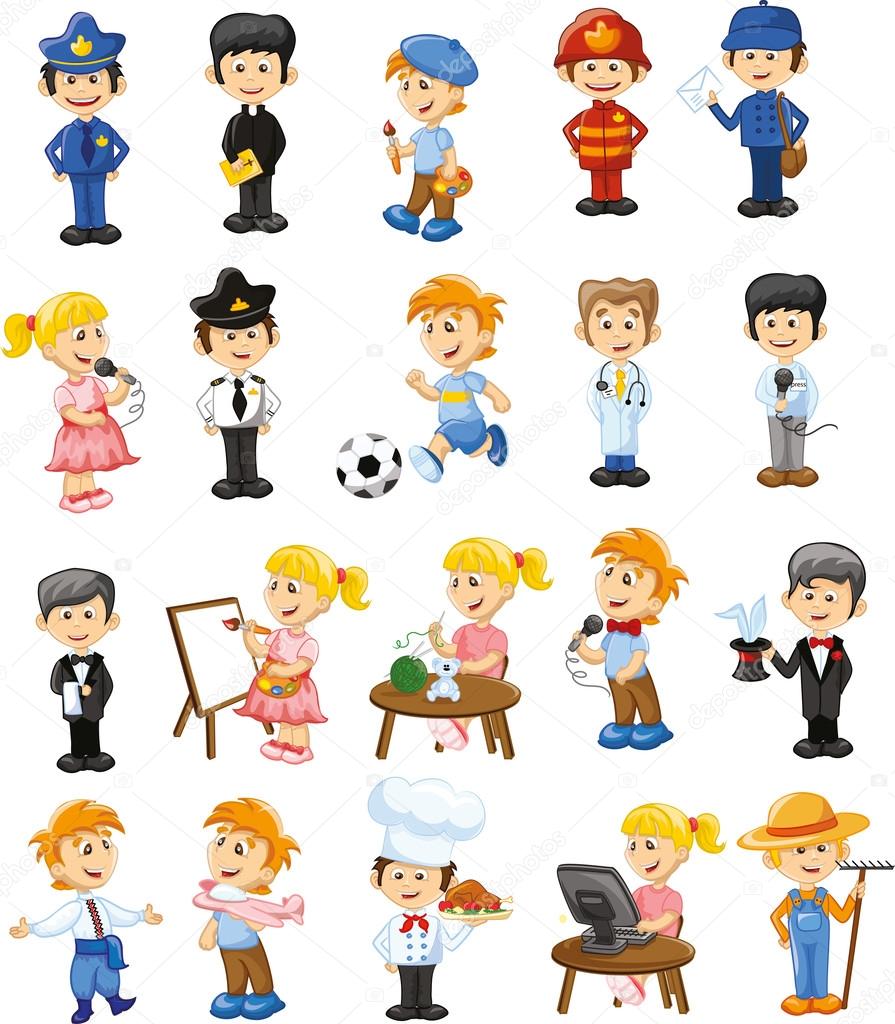 personajes de dibujos animados de diferentes profesiones — Vector de ...