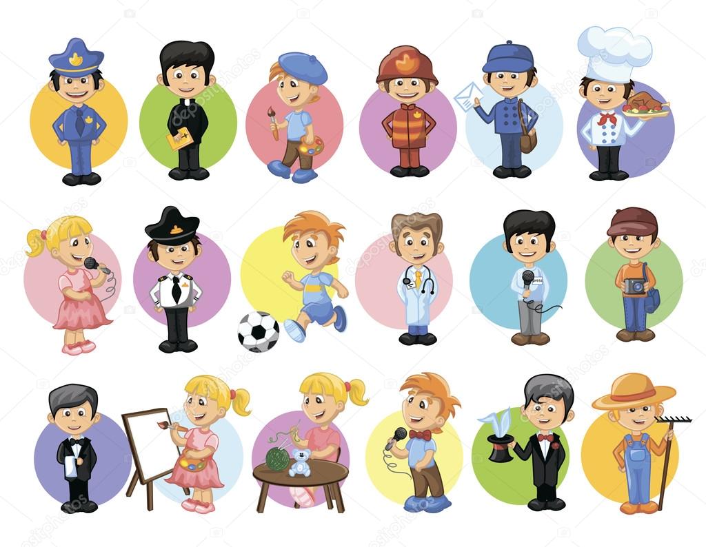 Personajes de dibujos animados de diferentes profesiones — Vector de ...