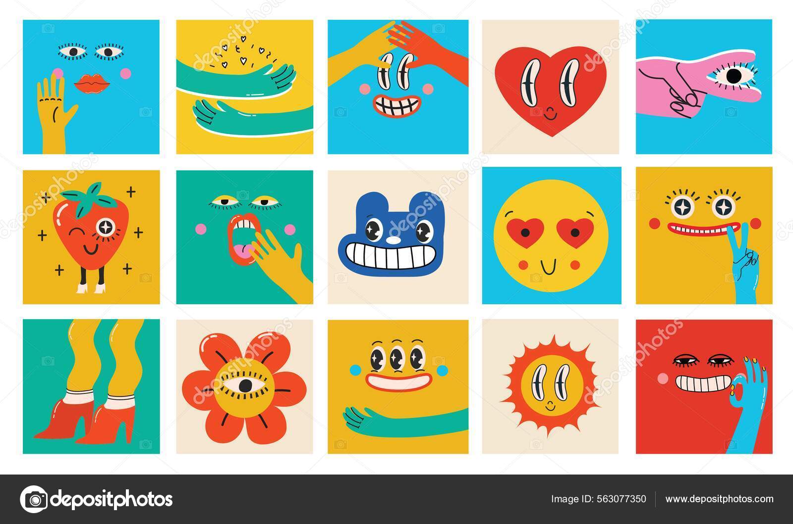 Big Set Different Colored Vector Illustartion Posters Cartoon Flat ...