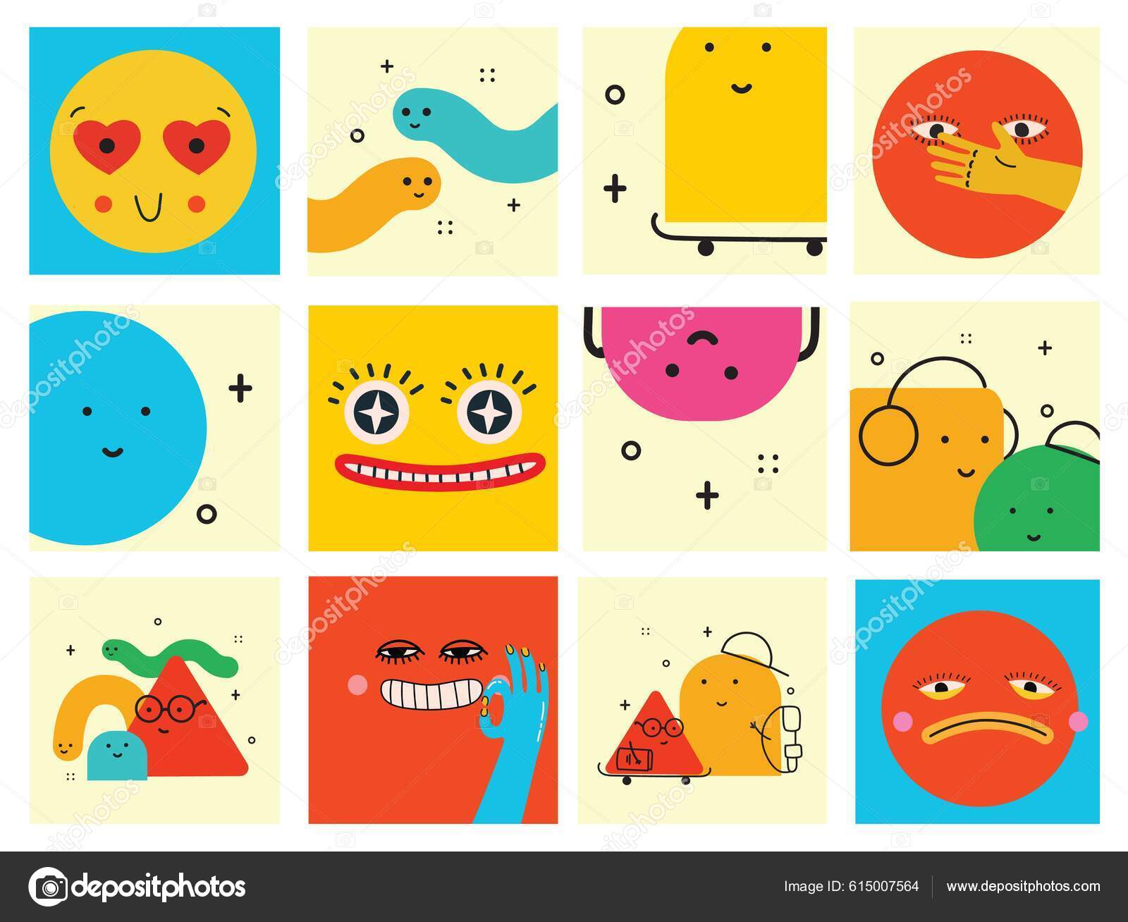 Vector Illustration Geometric Character Shapes Face Emotions Cute ...