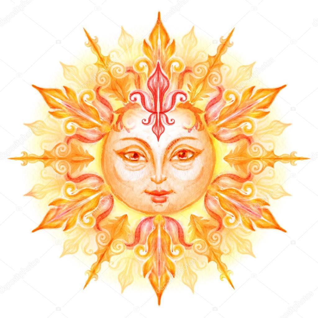 Decorative sun with face — Stock Photo © wacomka #27620057