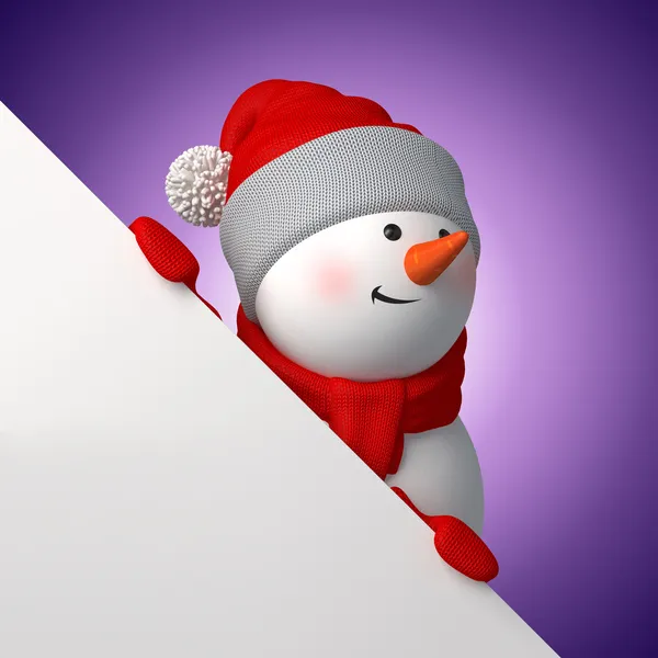 3d snowman looking up and holding blank page corner Stock Photo by ...