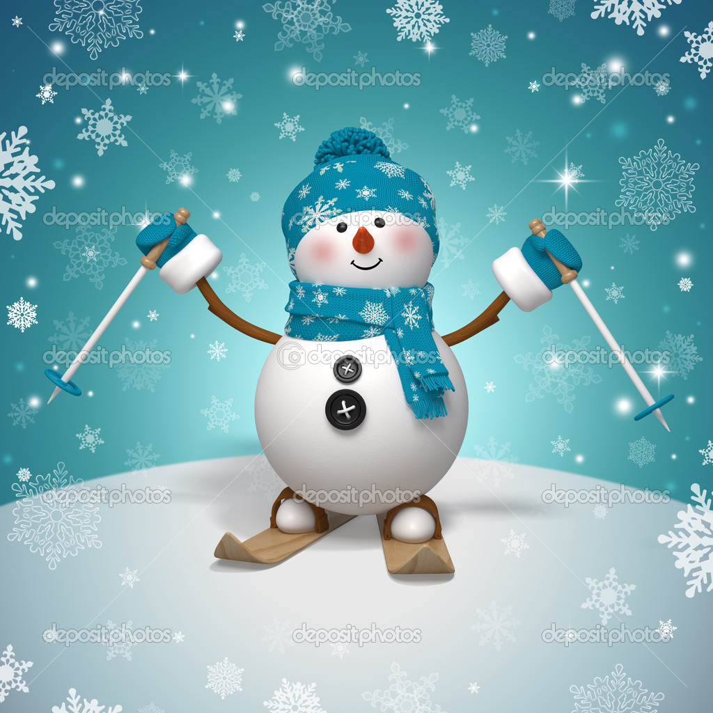 3d skiing snowman Stock Photo by ©wacomka 34957251