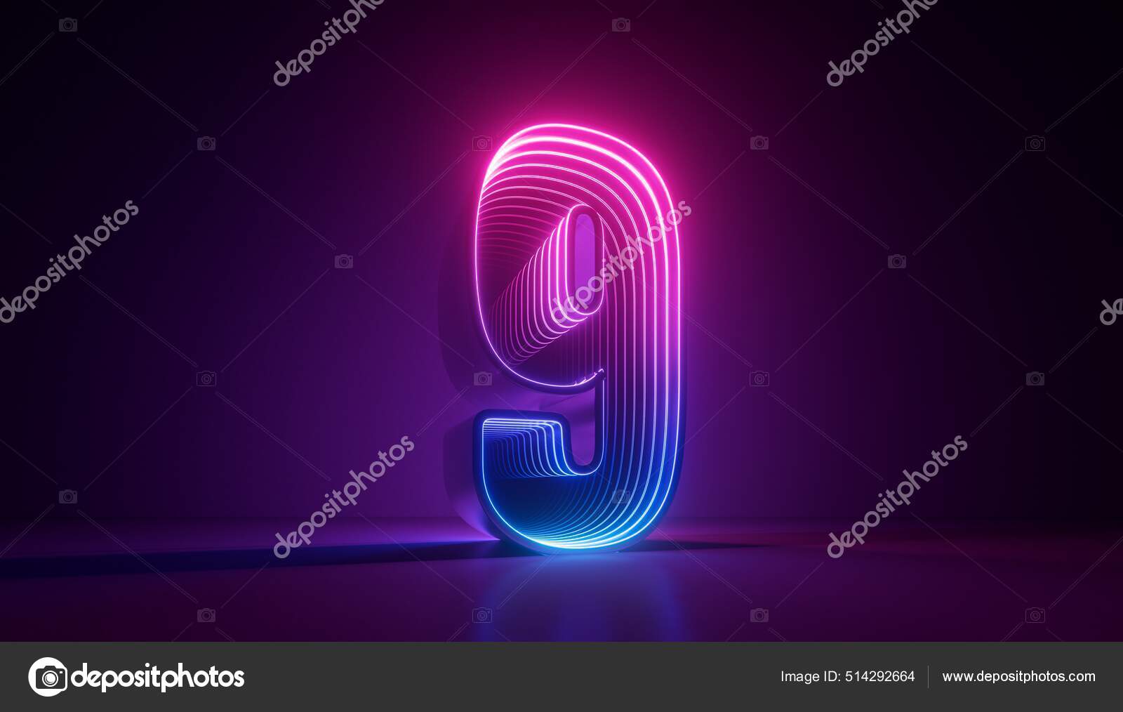 Render Number Nine Digital Symbol Pink Blue Gradient Neon Light Stock ...