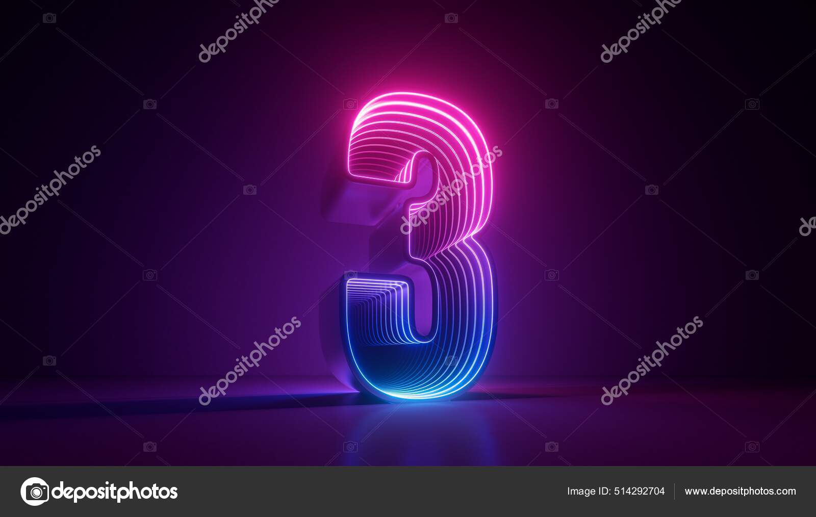Render Number Three Digital Symbol Pink Blue Gradient Neon Light Stock ...