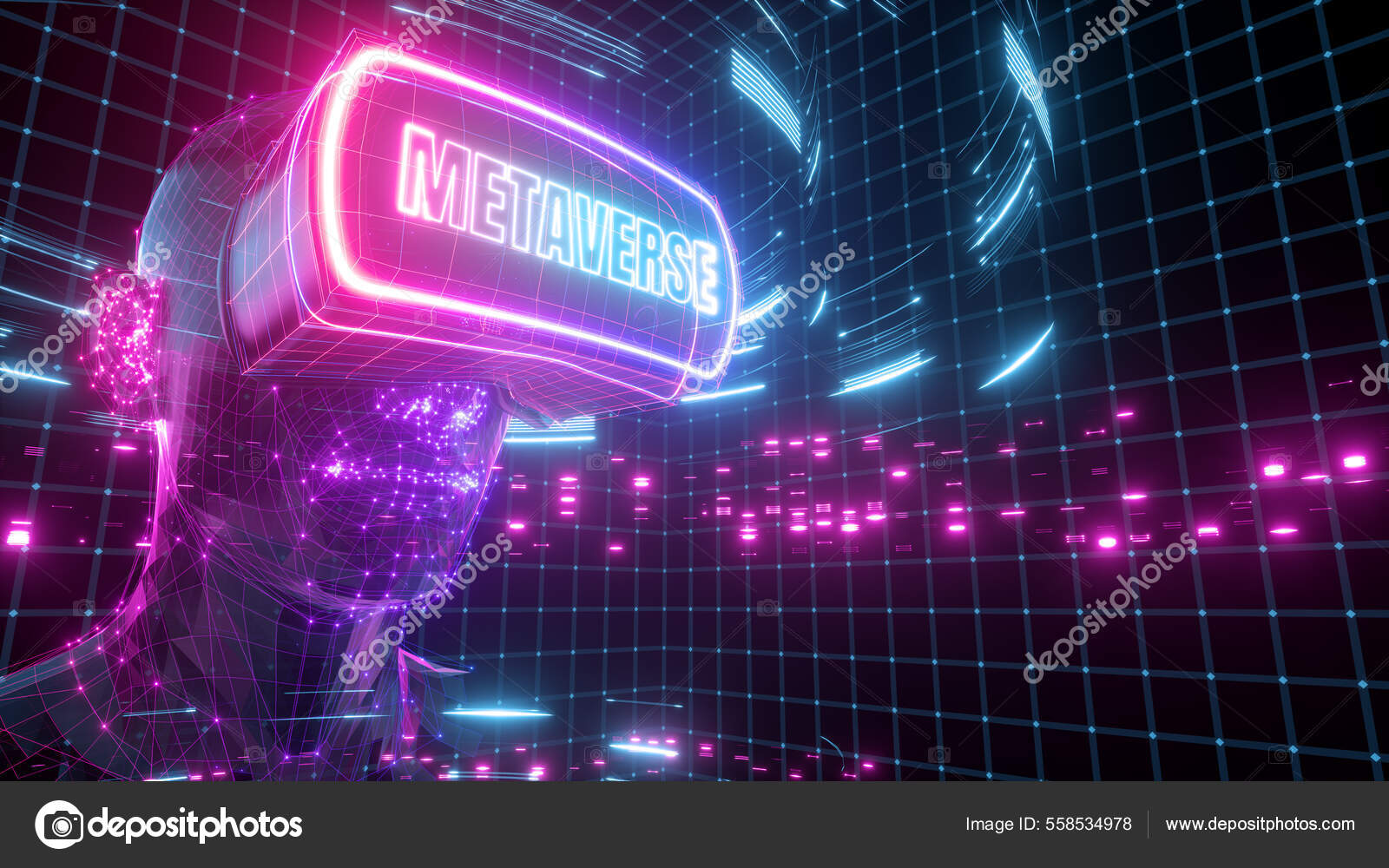 Render Neon Background Avatar Wearing Virtual Reality Glasses ...