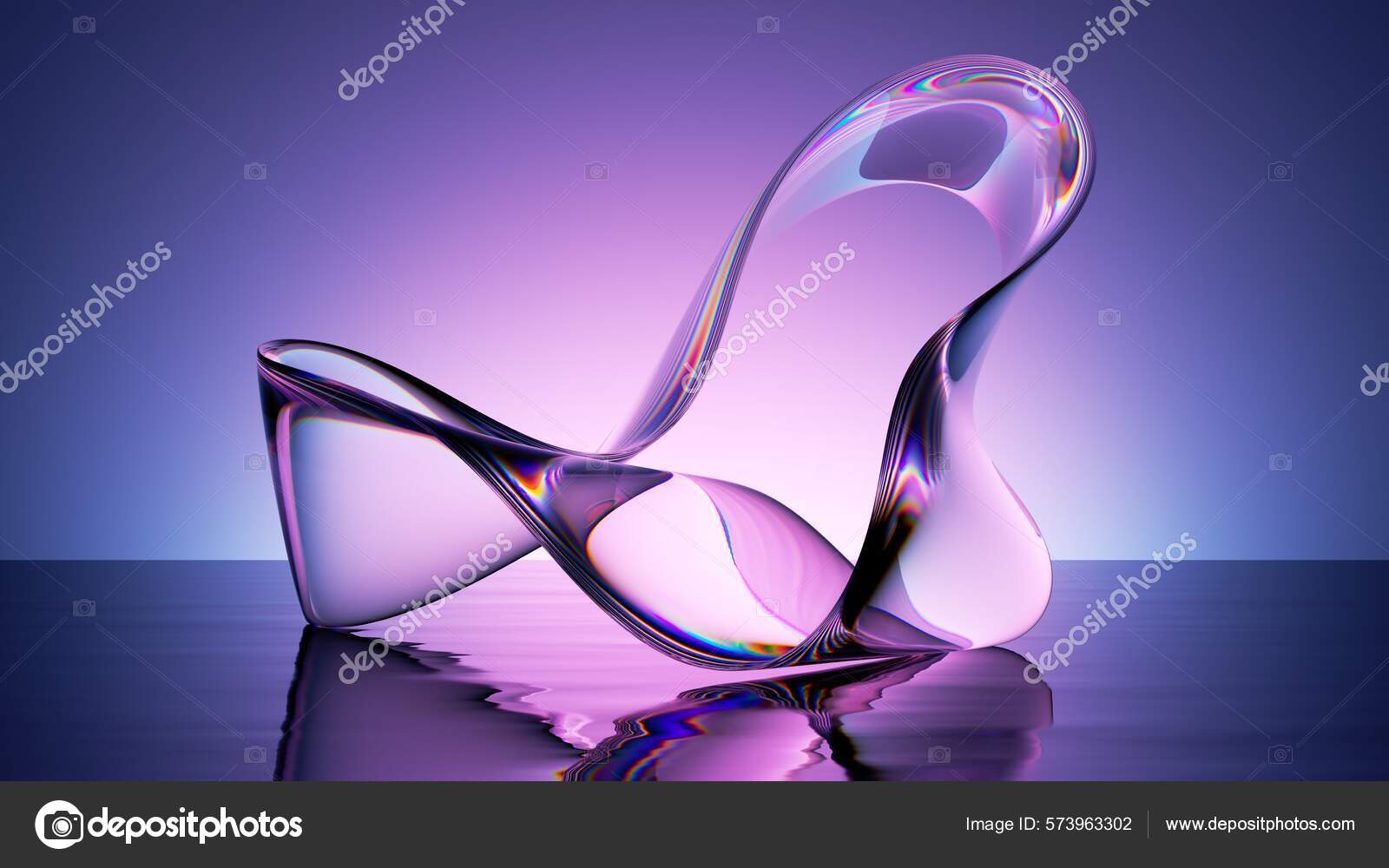 Rendering Abstract Violet Background Curvy Glass Ribbon Reflection ...