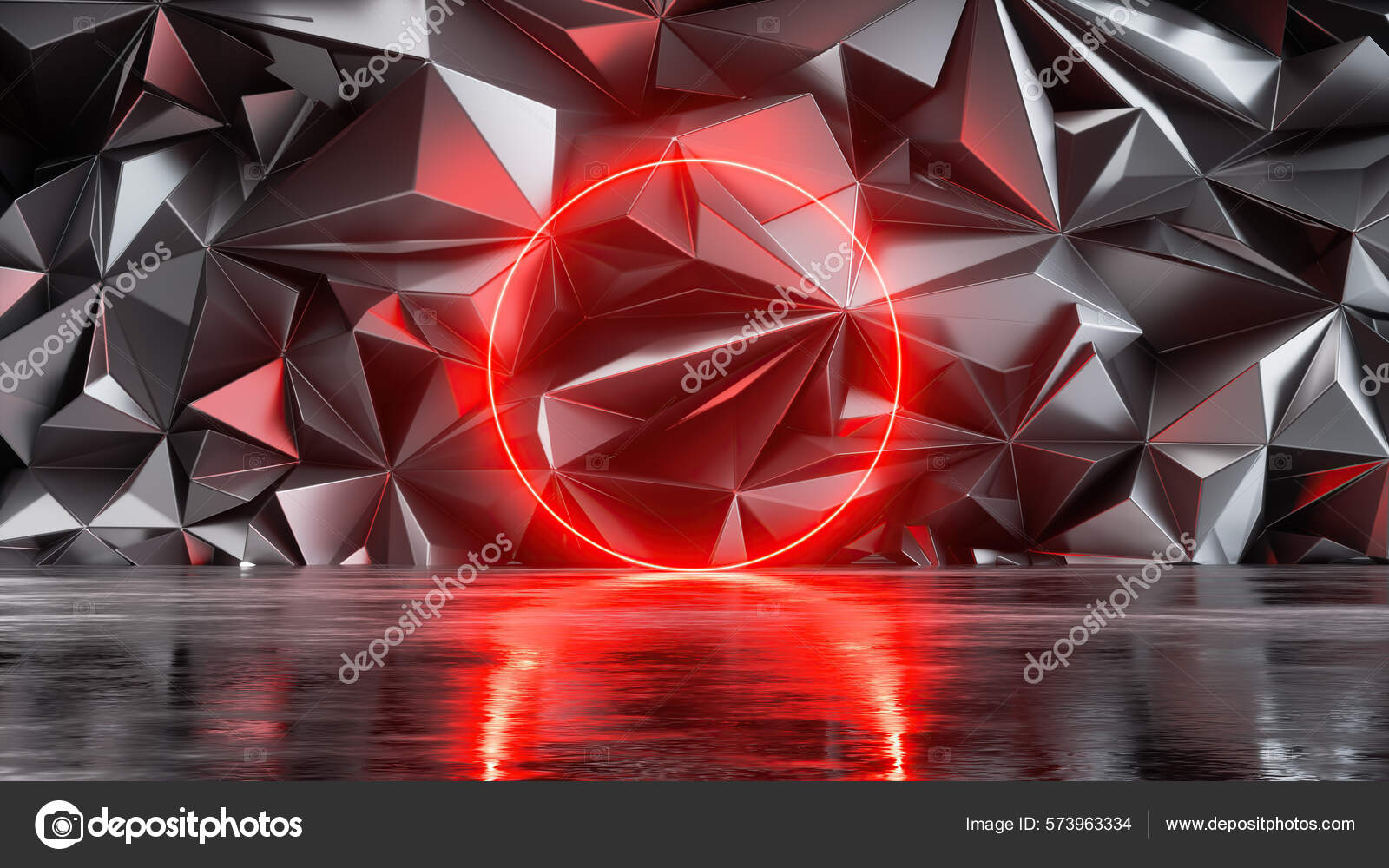 Render Abstract Geometric Background Metallic Faceted Texture Red Neon ...