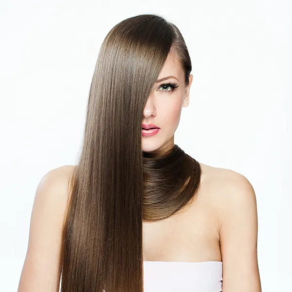 Portrait Of Beautiful Woman With Long Hair Covering Her Naked Body