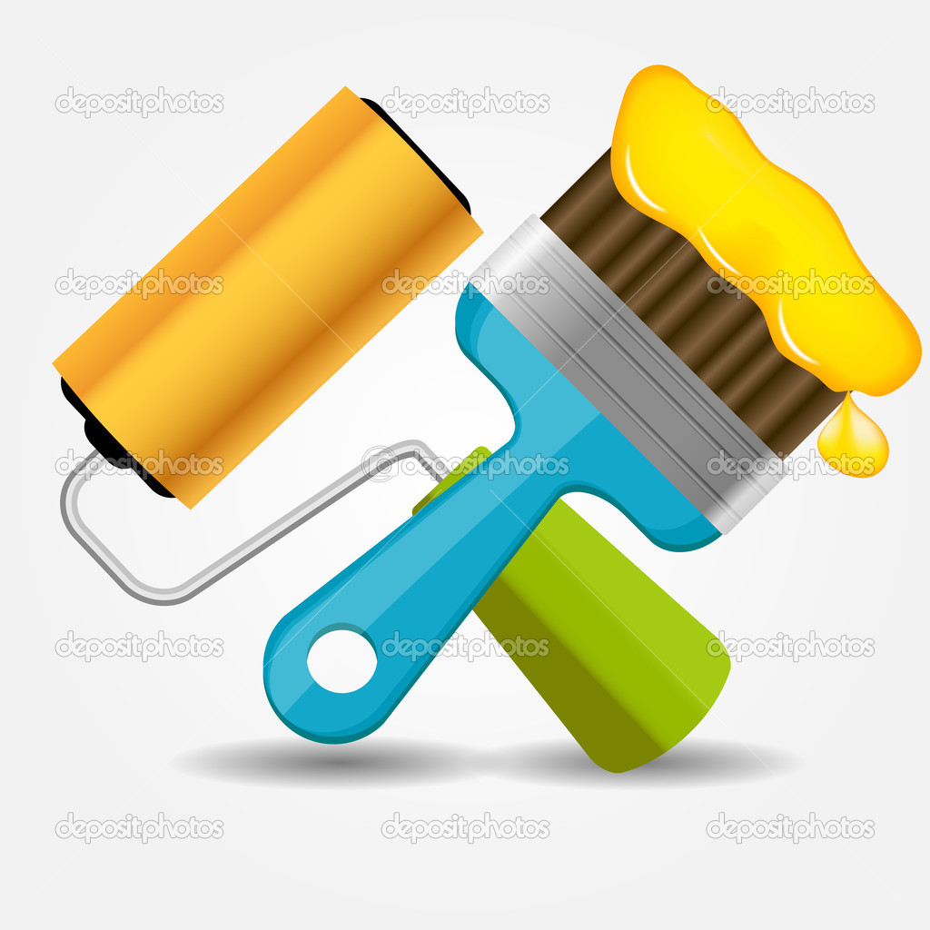 Ilustración de vector icono rodillo y brocha de pintura — Archivo ...