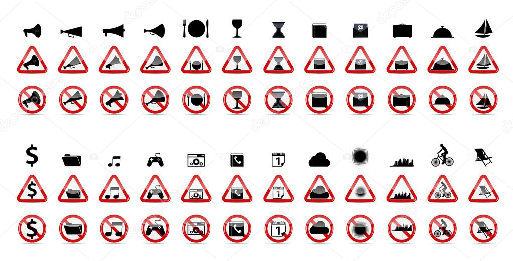 Conjunto de signos de prohibición. Ilustración vectorial Vector de ...