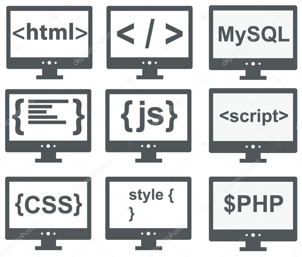 Colección Vectorial De Iconos De Desarrollo Web Html Css Tag Mysq Vector Gráfico Vectorial