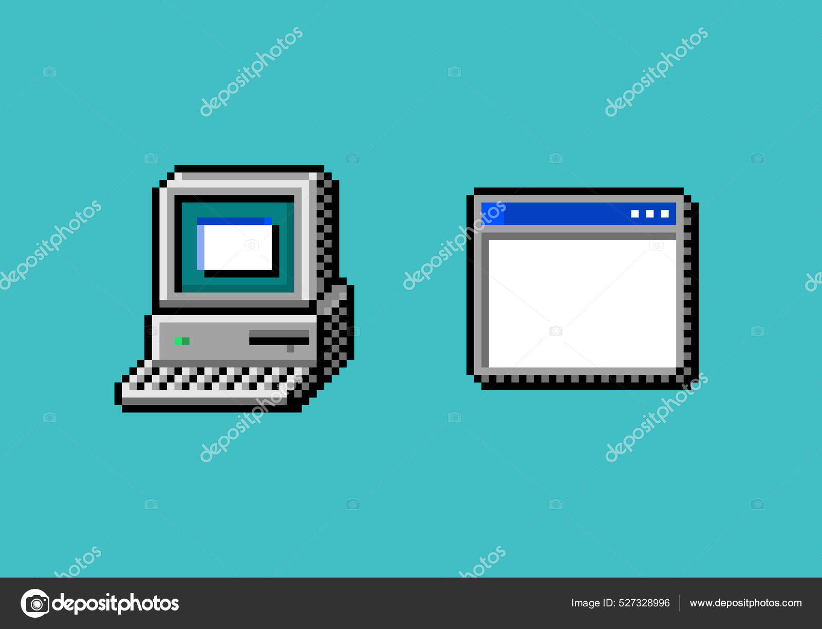 Image vectorielle Pixel art rétro moniteur d'ordinateur avec clavier et ...