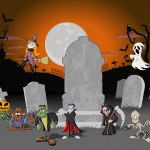 Halloween cemetery with monster characters Stock Vector Image by ...