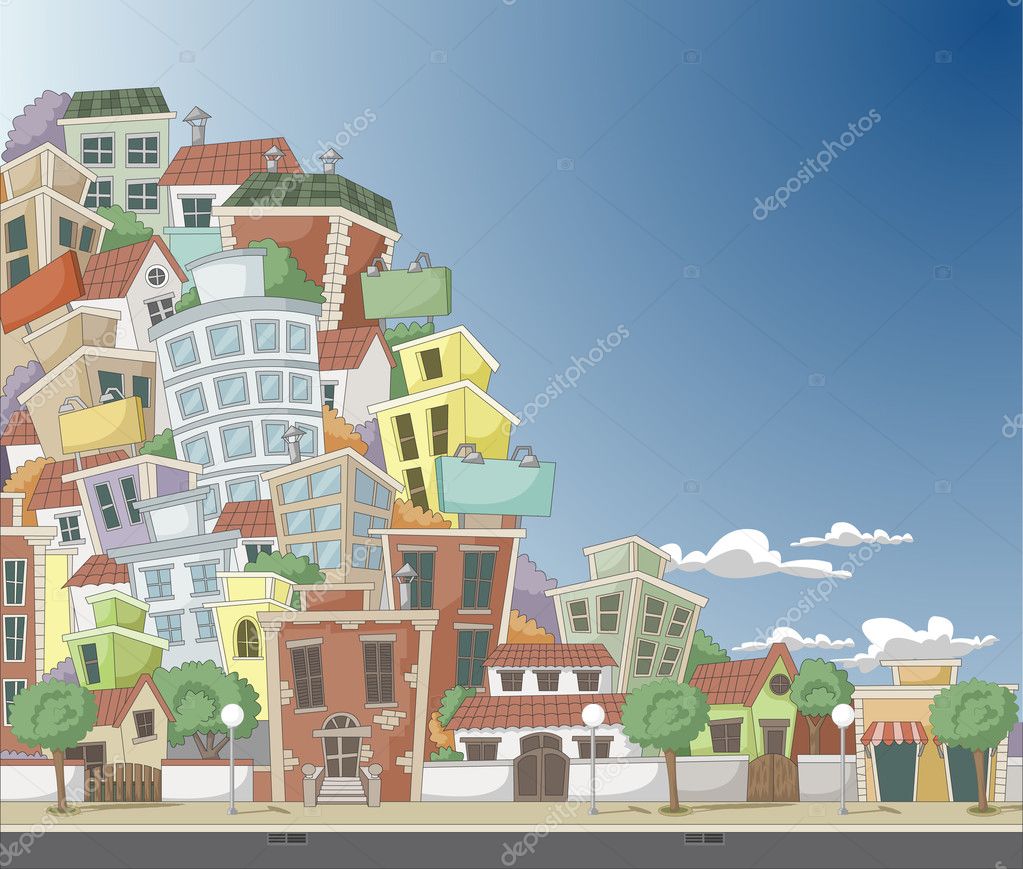 Ciudad de coloridos dibujos animados — Vector de stock © deniscristo ...
