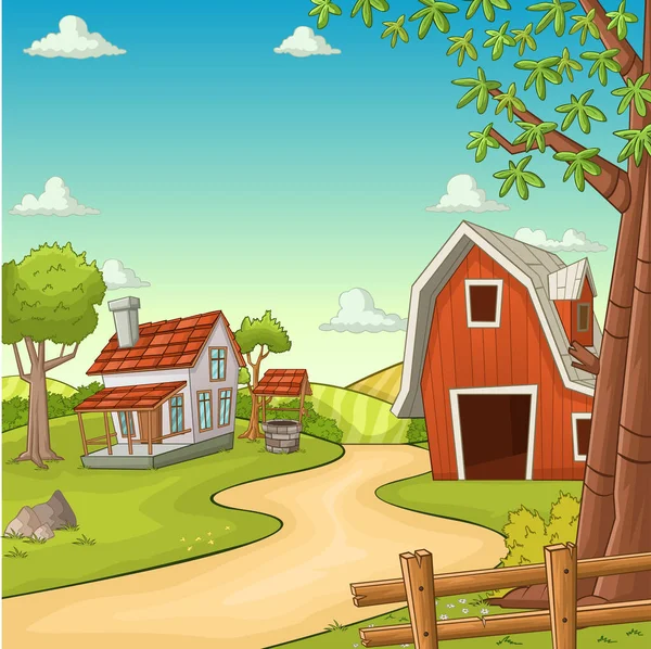 Petani Kartun Depan Kebun Berwarna Warni Dengan Lumbung Tanaman Dan ...