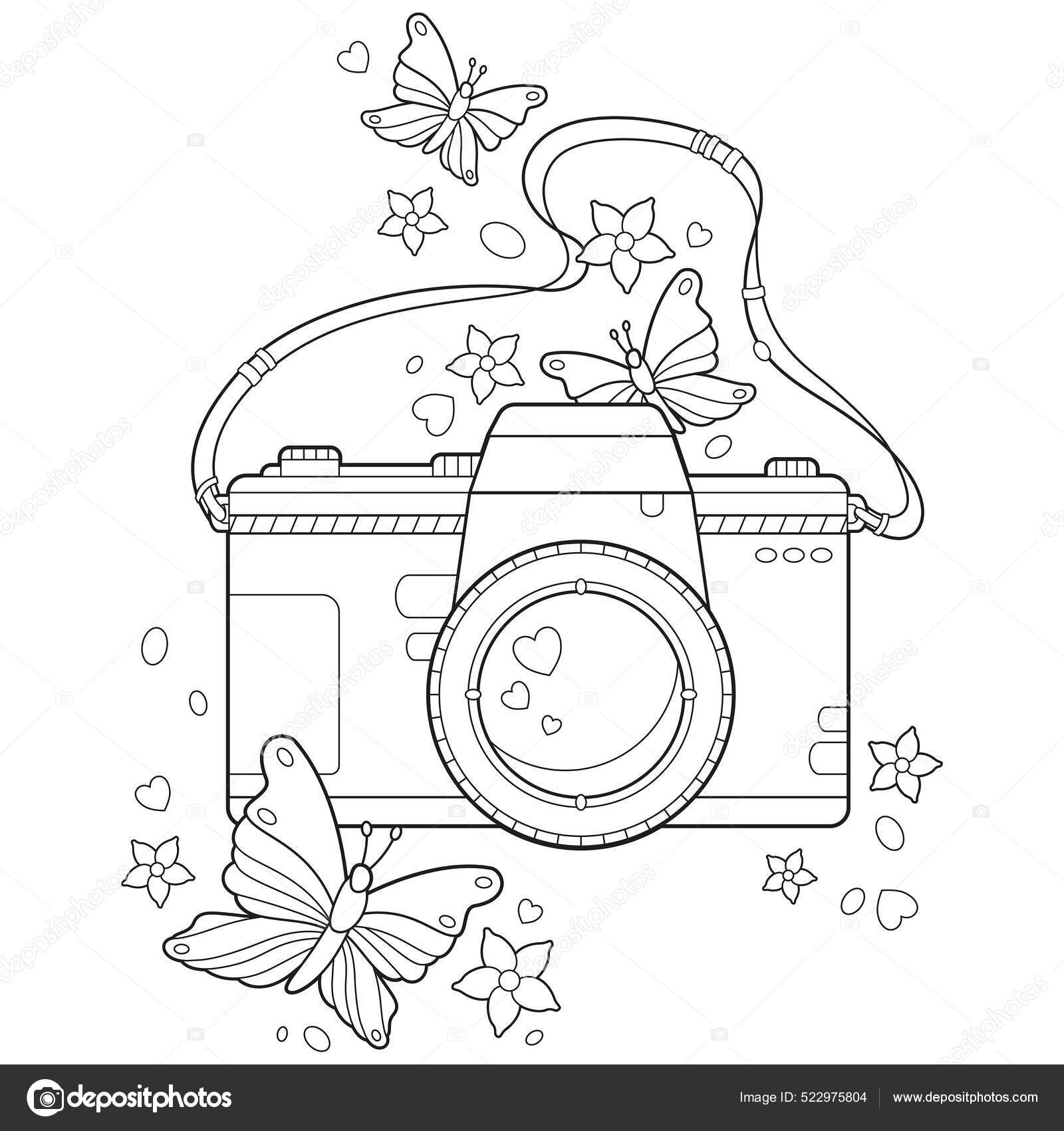 Coloriage Adulte Noir Blanc D'un Appareil Photo Style Boho Avec image ...