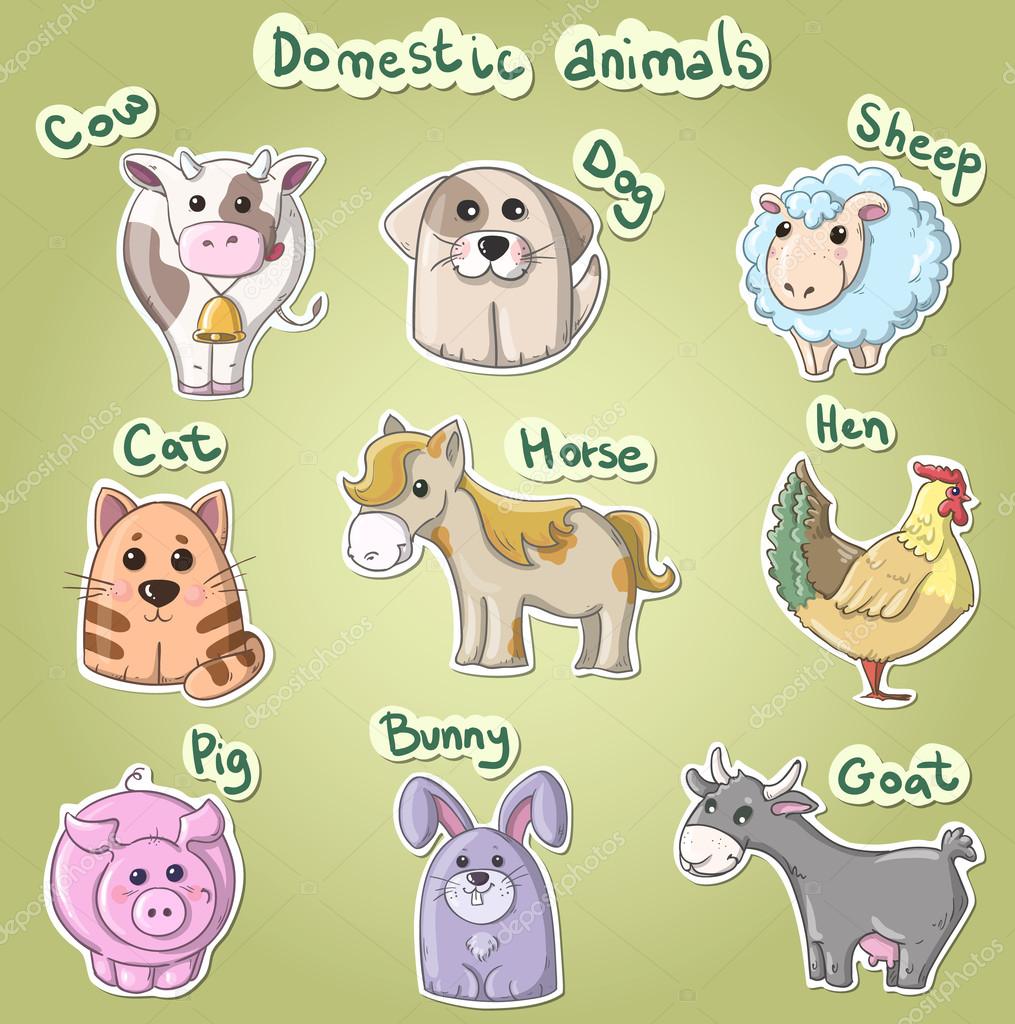 Conjunto de dibujos animados animales domésticos vector illustration ...