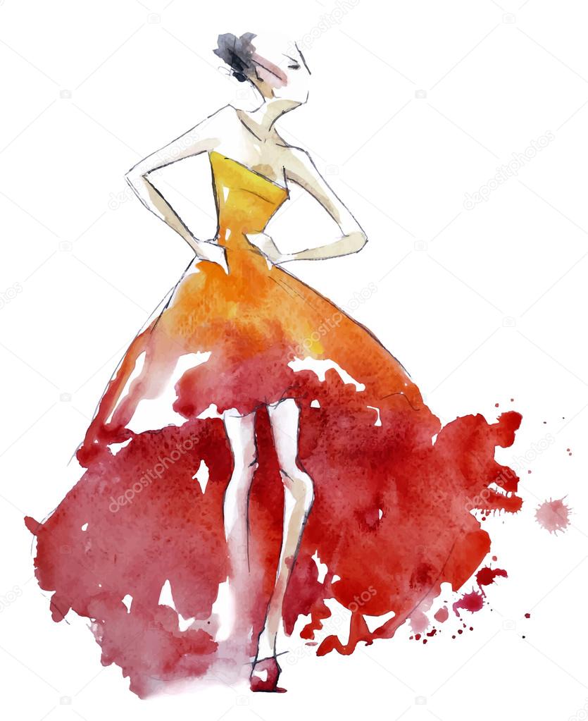 Red dress fashion illustration, vector Stock Vector Image by ©kamenuka ...