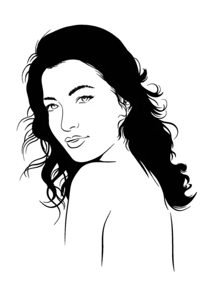 Beautiful Woman Portrait Black And White Style Stock Vector Image By
