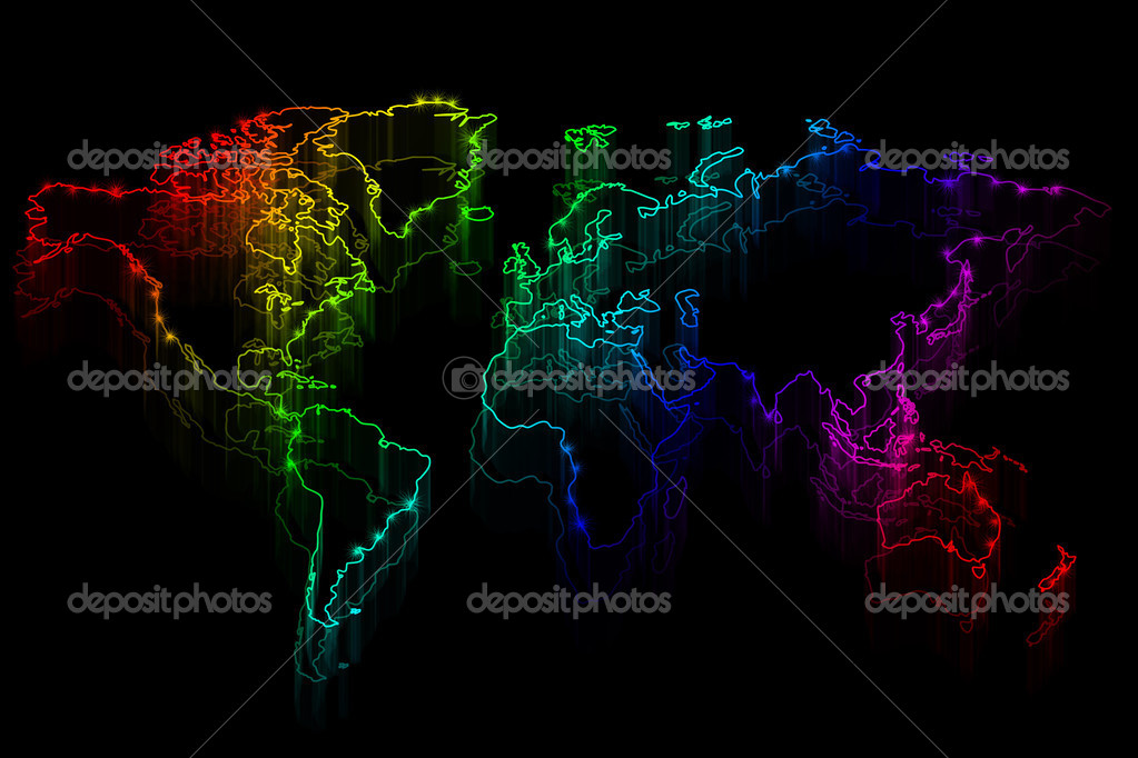 Neon outline map of the world on black background — Stock Photo © Brill ...