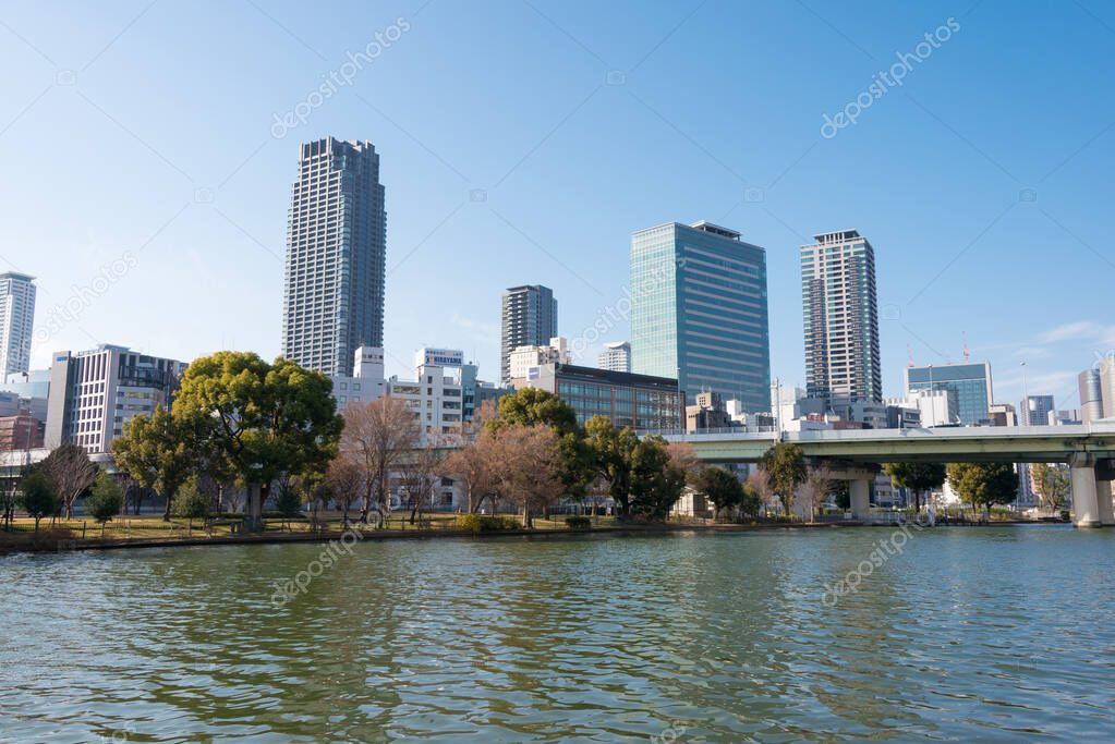 Osaka, Japan - Jan 03 2022- Okawa River (Kyu-Yodo River) view from ...
