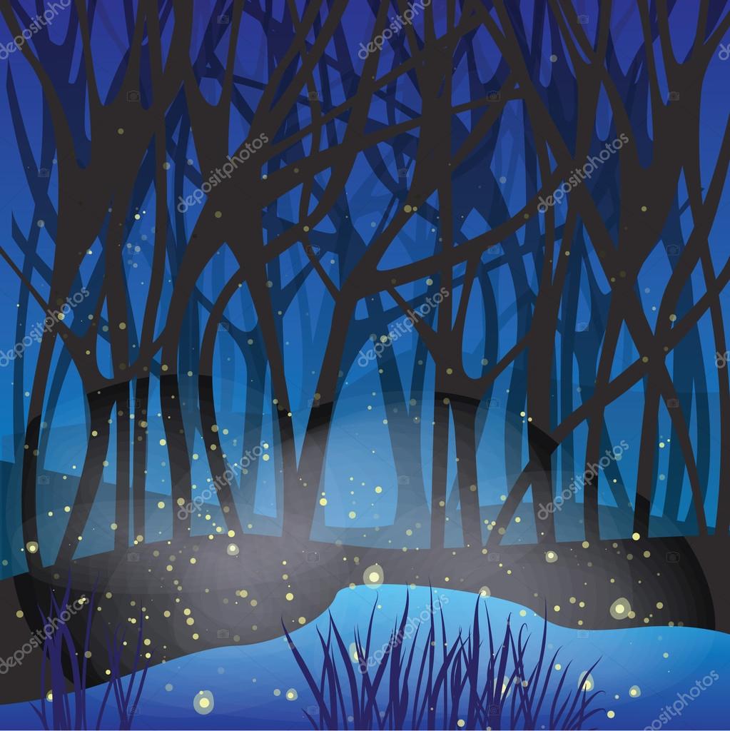 Night magic scene with fireflies. Stock Vector Image by ©Broccoly #32286345