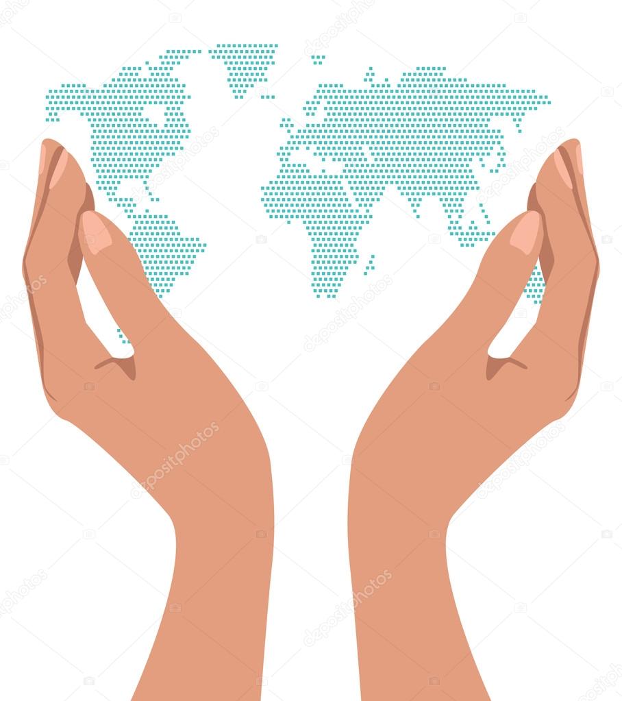 Manos sosteniendo el mundo — Vector de stock © Broccoly #51151927