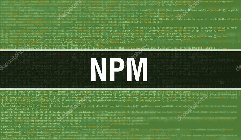 Concepto de NPM con partes aleatorias de código de programa.Texto de ...