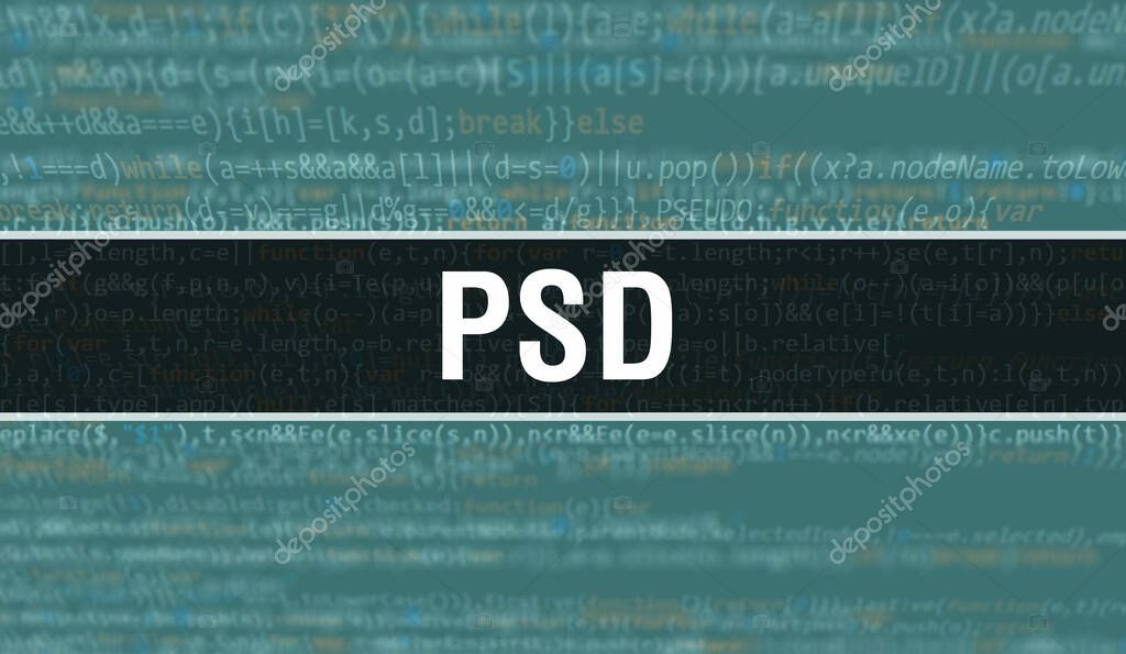 Texto PSD escrito en Programming code abstract technology background of ...