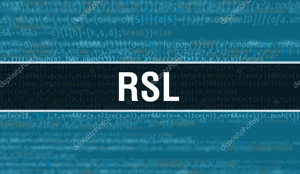 Texto RSL escrito en Programming code abstract technology background of software developer and ...