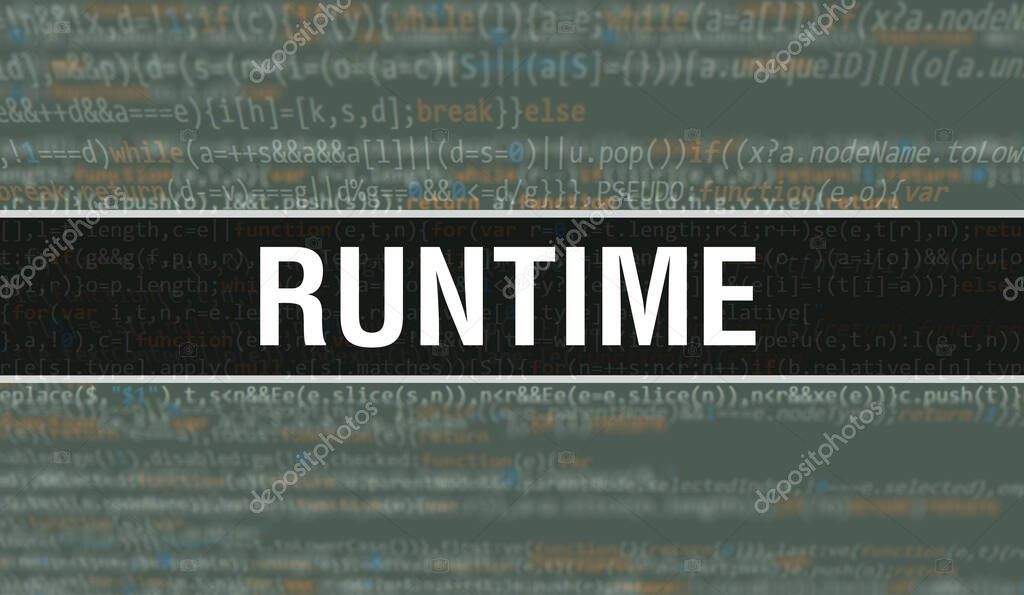 Texto RUNTIME escrito en Programming code abstract technology ...