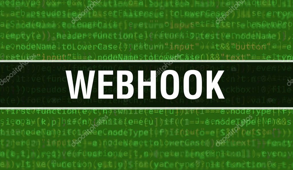 Webhook con texto de código java digital. Webhook y software informático de codificación ...
