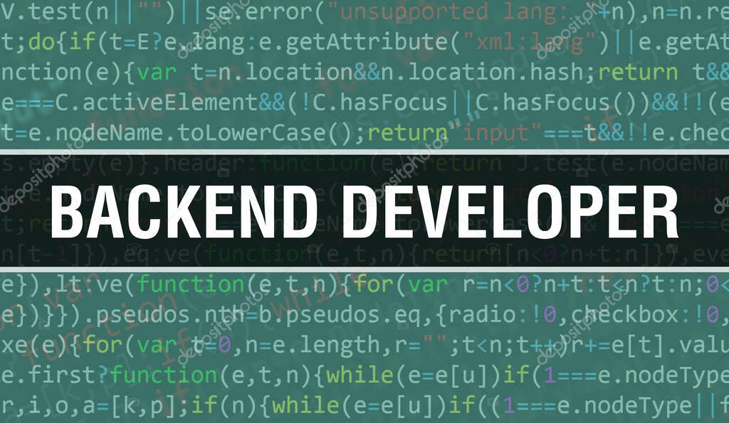 Backend Texto del desarrollador escrito en Programming code abstract technology background of ...