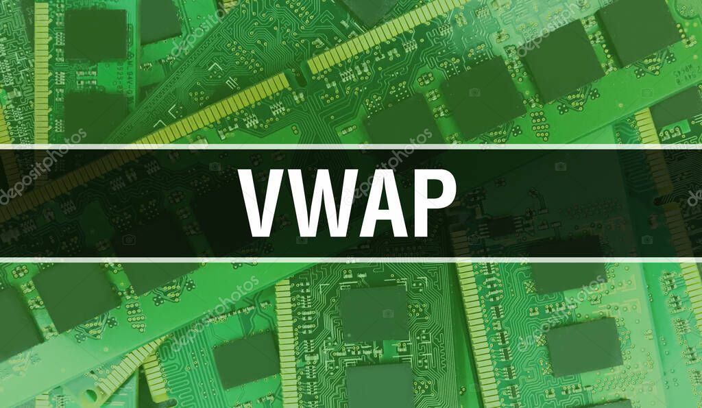 Ilustración del concepto VWAP usando chip de computadora en placa de ...