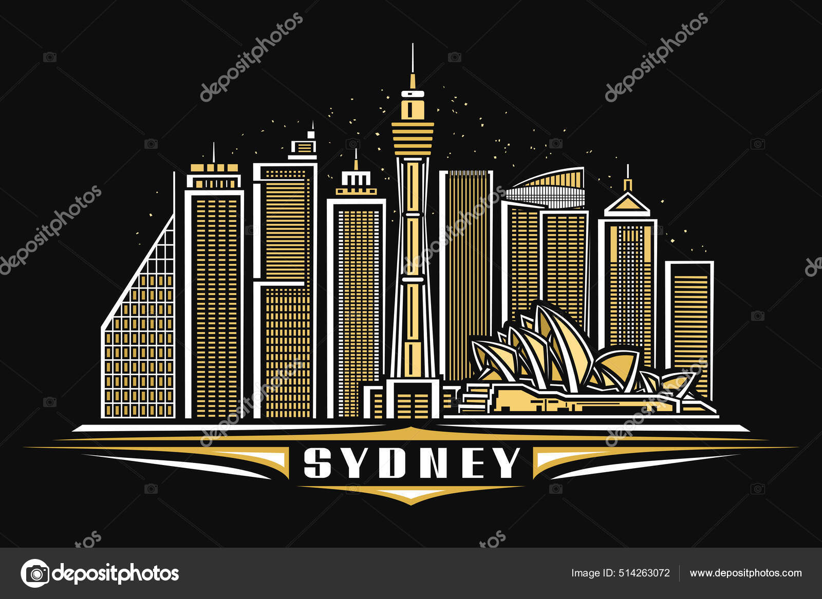 Vector Illustration Sydney Black Horizontal Poster Linear Design ...