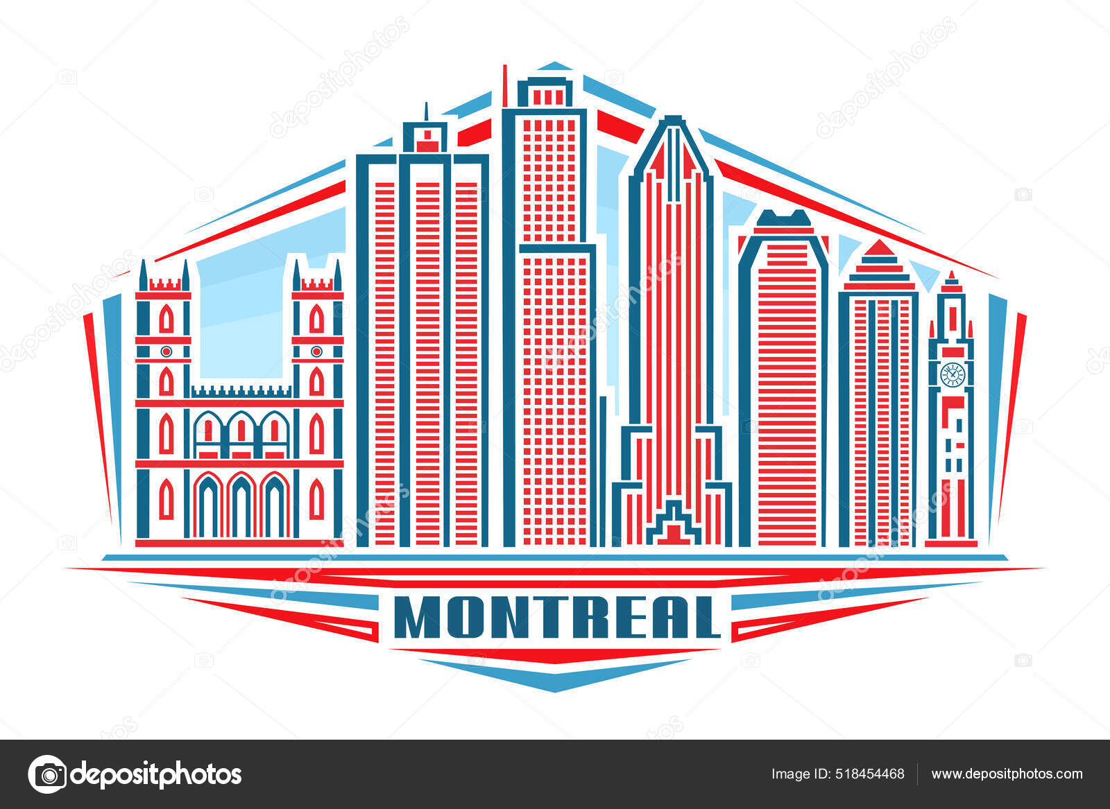Vector Illustration Montreal Horizontal Poster Linear Design Famous ...