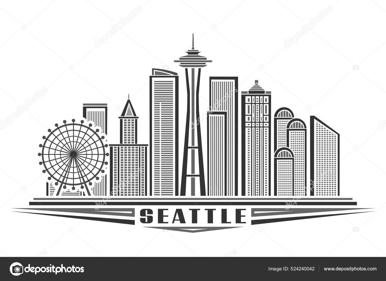 Vector Illustration Seattle Monochrome Horizontal Poster Outline Design ...