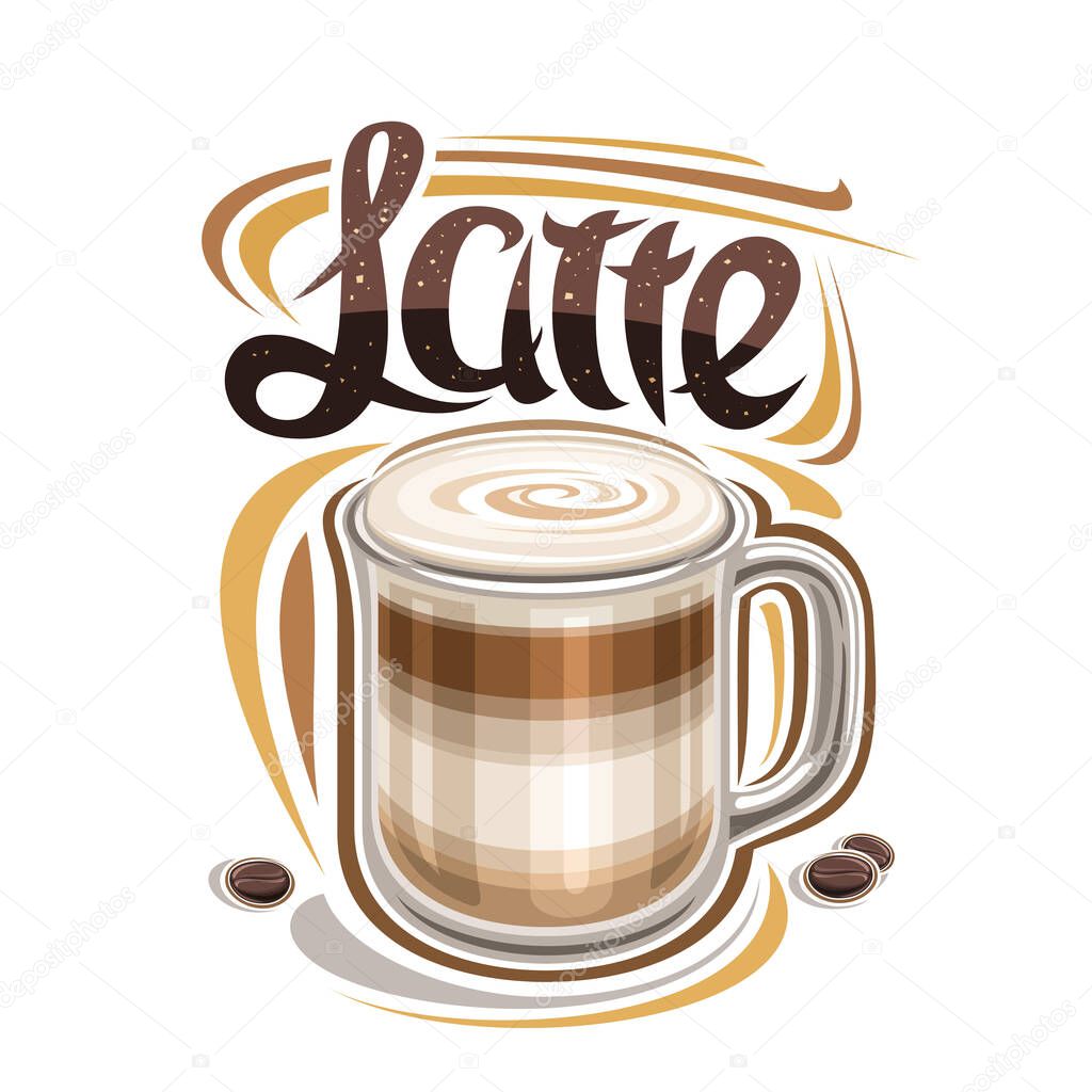 Vector poster for Latte Coffee, illustration of single transparent mug ...